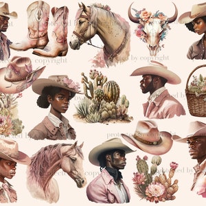 Black Cowgirl Clipart, Dark Skin Cowgirl Clip Art, Black Skin Cowboy ...