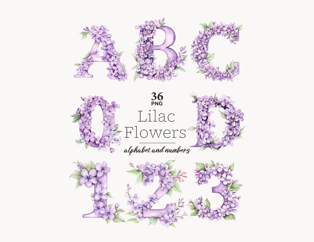 Afdrukbaar lila alfabet lavendel bloem letters paars lente zomer ...