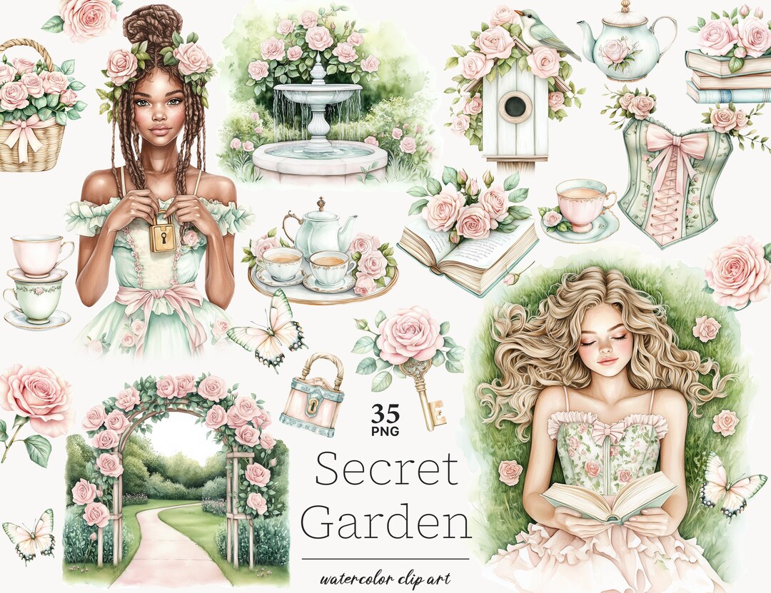Spring Clipart Secret Garden Clipart Tea Party in Garden Clipart Garden ...