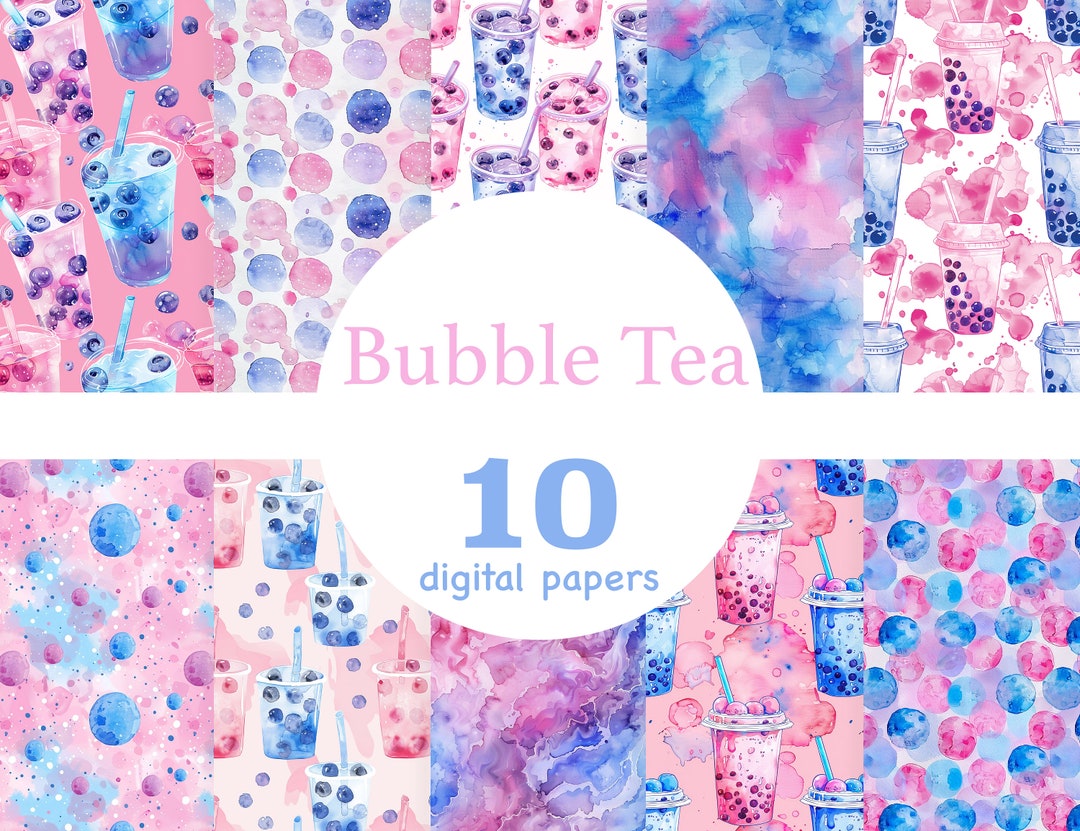 Bubble Tea Digital Paper, Bubble Tea Seamless Pattern, Boba Tea Digital ...