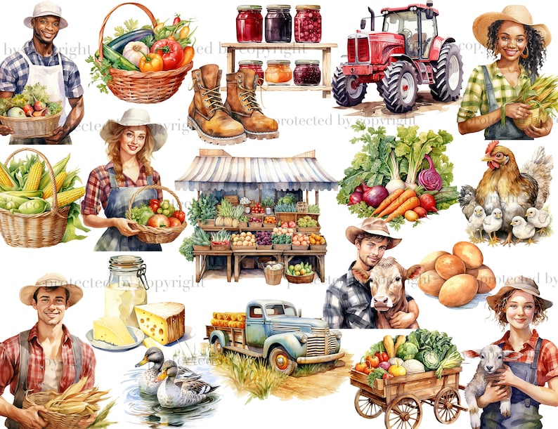 Farmer Girl Clipart: Farm Animals, Barn, Spring & Summer (PNG Files) - Etsy