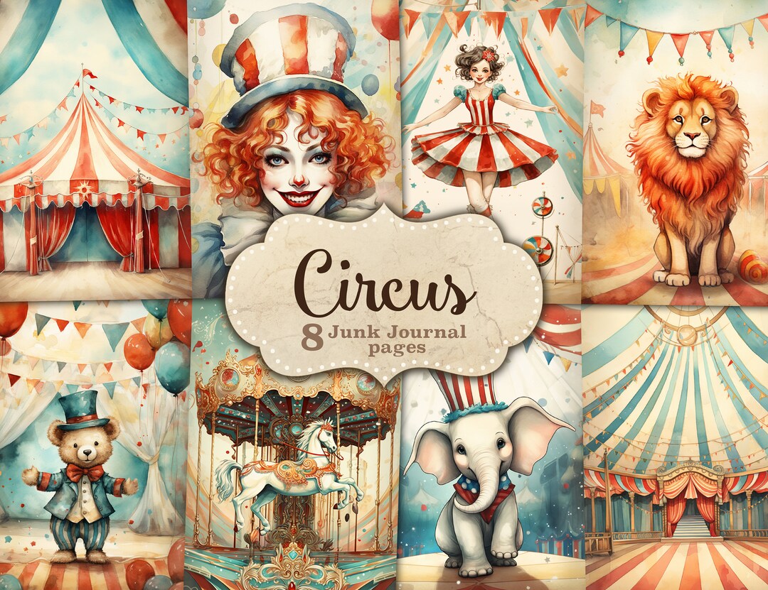 Circus Junk Journal Pages, Vintage Ephemera, Carnival Scrapbook Paper ...
