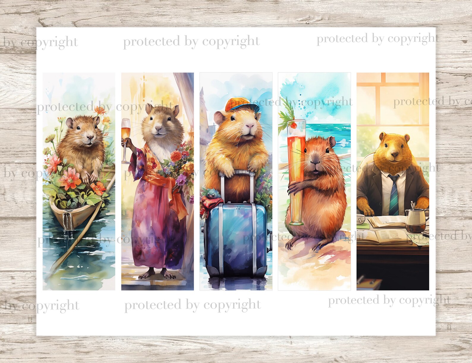 Capybara Bookmarks Printable: Watercolor Art, Instant Download (PDF) - Etsy
