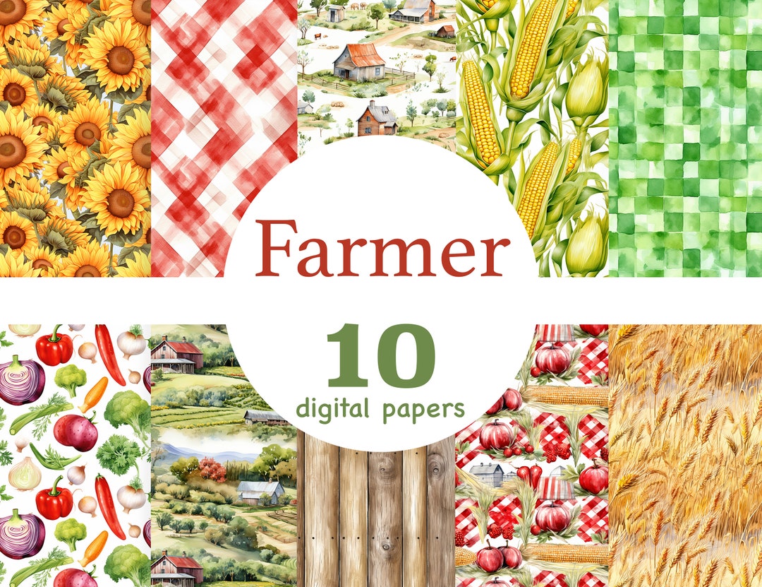 Farmer Digital Paper, Farmer Seamless Pattern, Farm Digital Paper, Farm ...