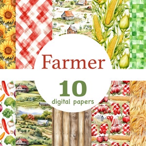 Farmer Digital Paper, Farmer Seamless Pattern, Farm Digital Paper, Farm ...