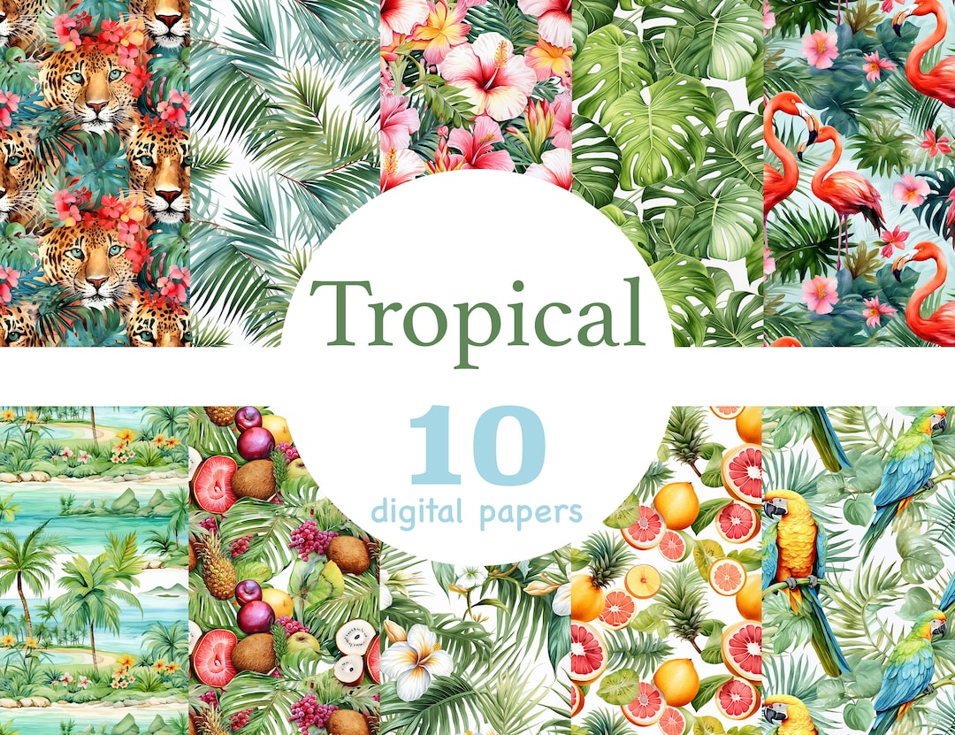 Tropical Digital Papers, Tropical Seamless Pattern, Summer Digital ...