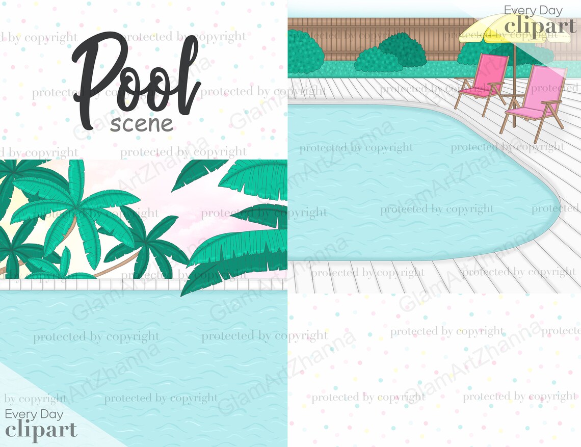 Pool Scenes Clipart Swimming Pool Clipart Beach Scenes - Etsy