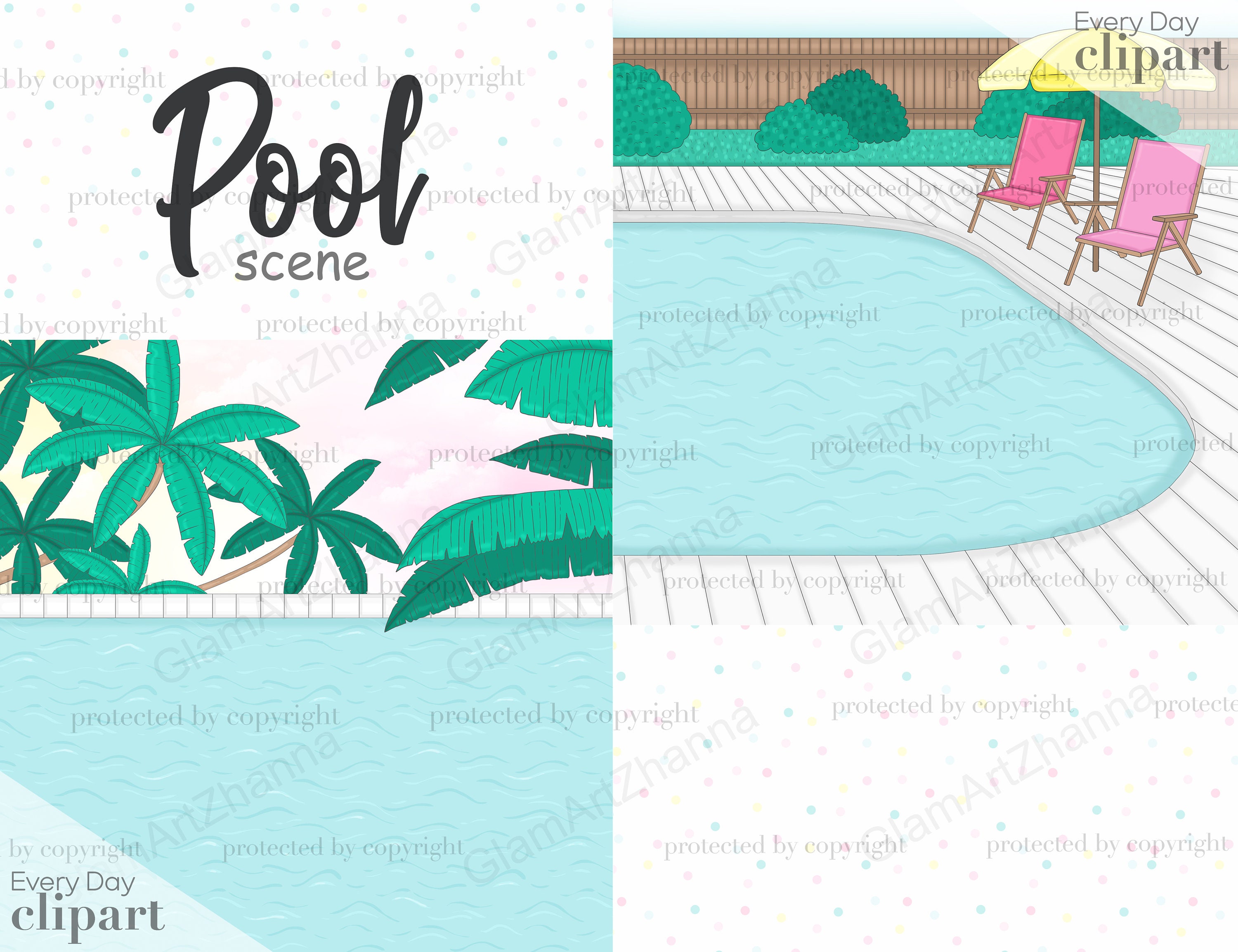 Pool Scenes Clipart Swimming Pool Clipart Beach Scenes - Etsy