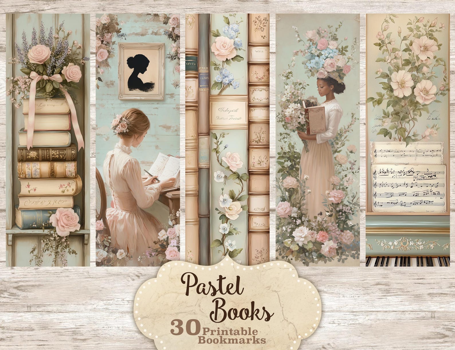 Pastel Victorian Bookmarks Printable Floral Library Bookmark Printable ...