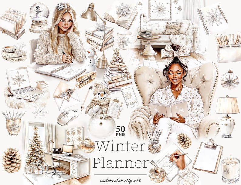 Winter Planner Girl Clipart: Christmas Journaling PNG (instant Download ...