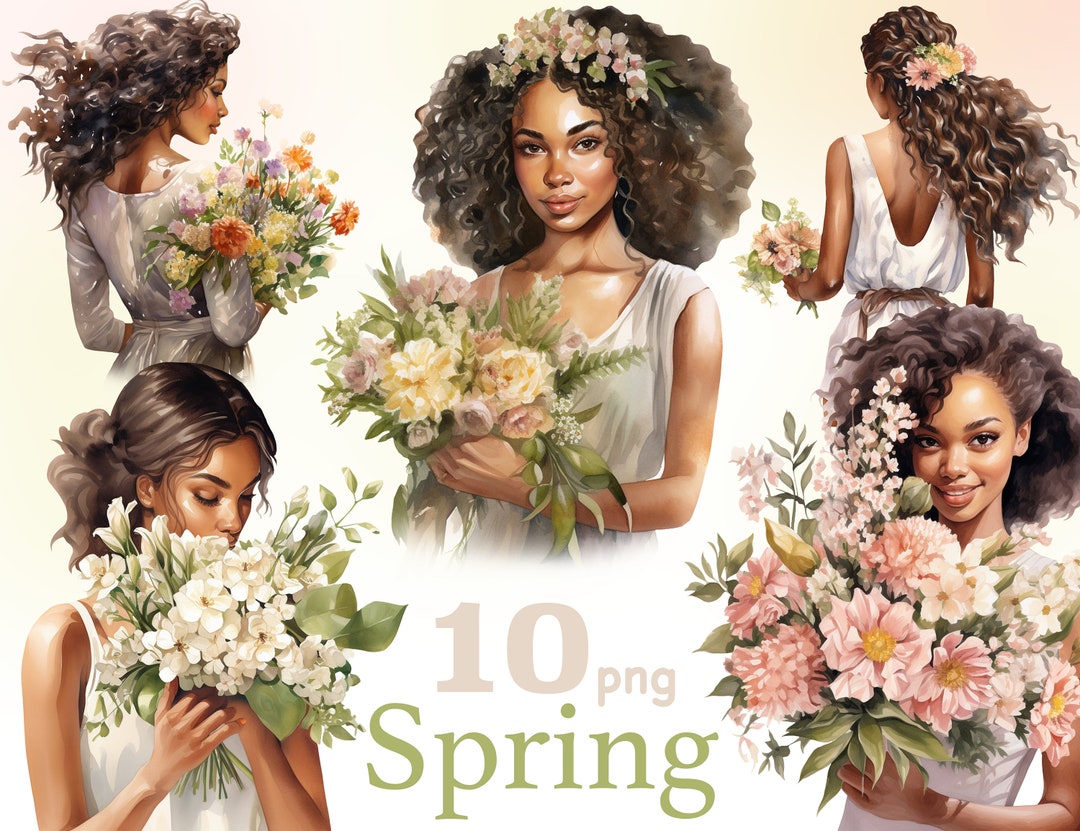 Spring Black Girl Clipart, Spring Black Girl With Flowers Png, Spring ...