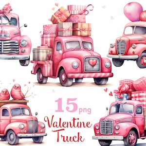 Pink Valentine Truck Clipart, Red Valentine Truck Clipart, Valentine’s ...