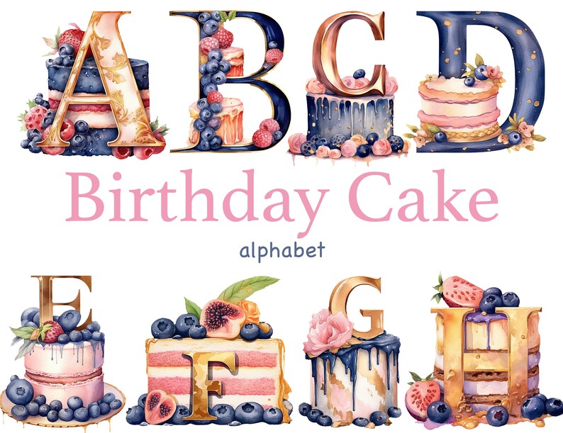 Birthday Cake Alphabet Invitation Birthday Clipart - Etsy