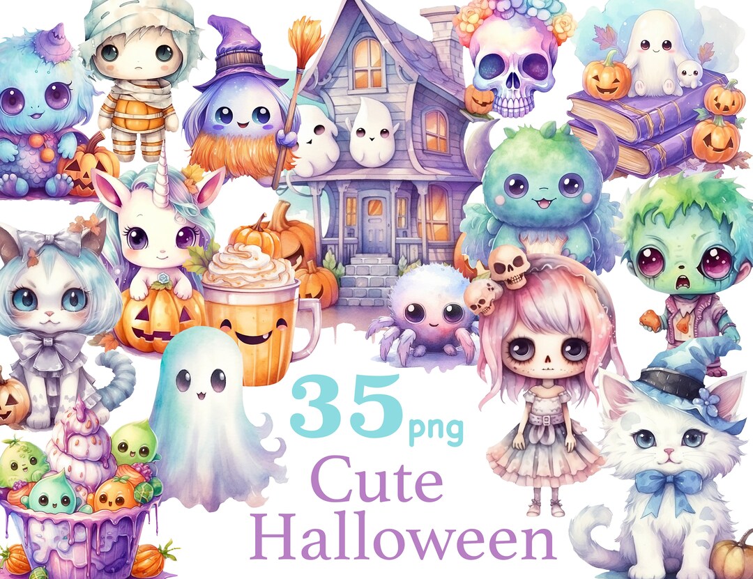 Cute Halloween Clipart, Pastel Halloween Clipart, Little Monsters ...