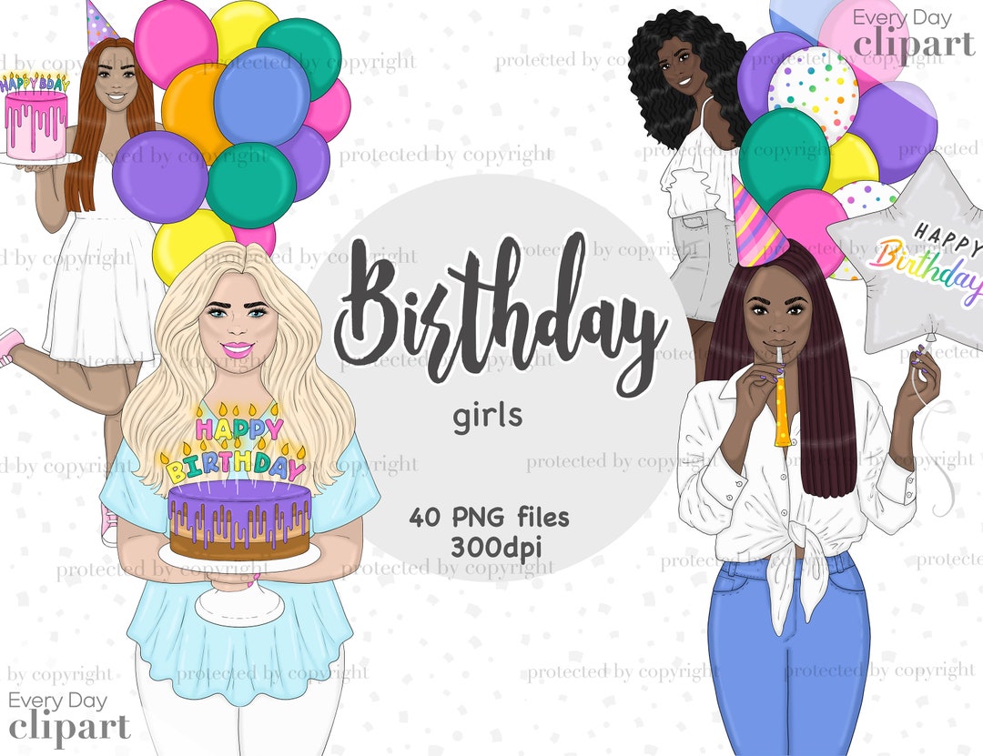 Birthday Girl Clipart Bundle, Happy Birthday Planner Graphics ...