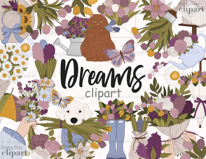 Spring Clipart Bundle Clipart PNG Designs Wildflower Spring - Etsy