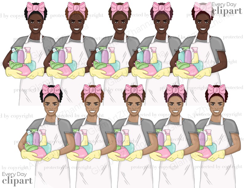 Cleaning Girl Clipart Pack for Scrapbook Cleaning Woman Clip - Etsy