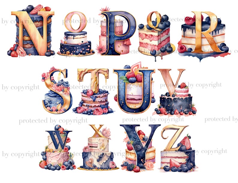 Birthday Cake Alphabet Invitation Birthday Clipart - Etsy