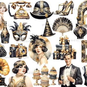 1920s Party Png, Retro Wedding Invitation Clipart, Flapper Girl Clipart ...