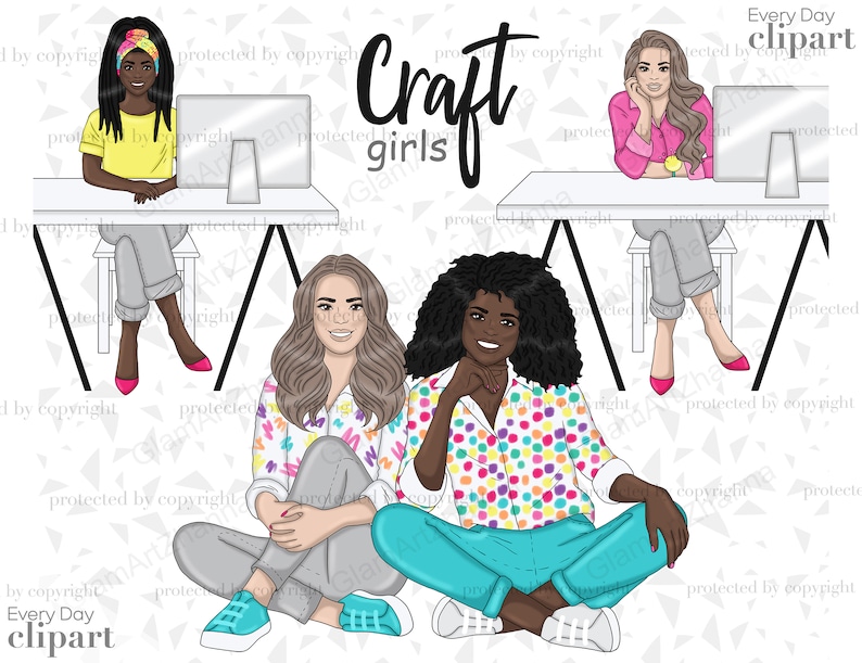 Crafty Girl Clipart Scrapbook Girl Clipart Office Clipart - Etsy