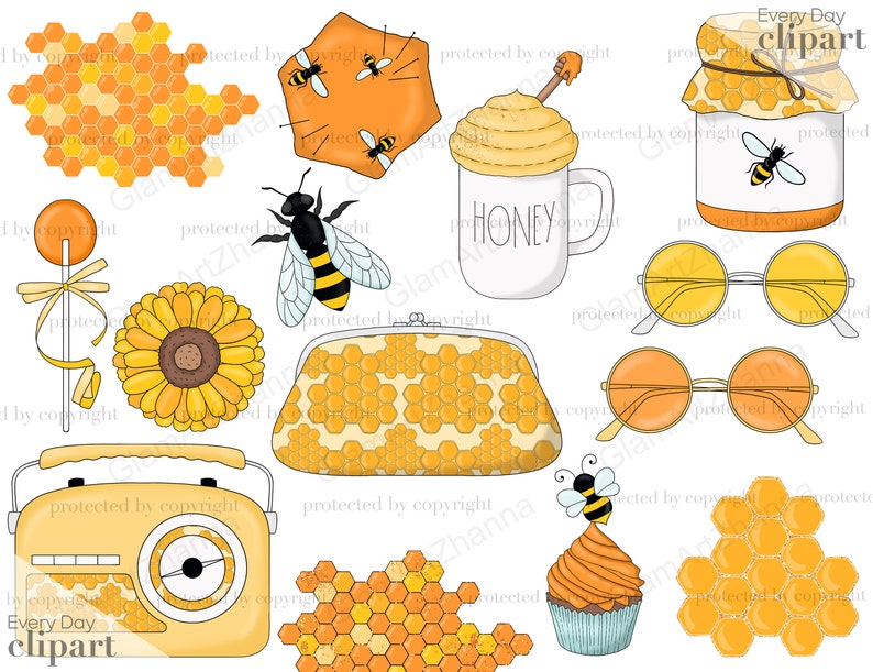 Spring Summer Honey Bees Clipart Bee Clipart Honeycombs - Etsy