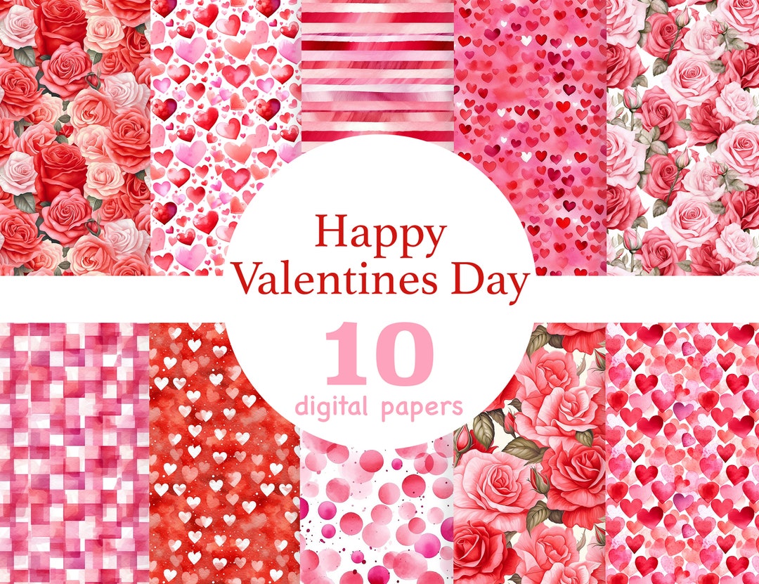 Valentine's Day Digital Paper, Red and Pink Pattern, Love Pattern ...
