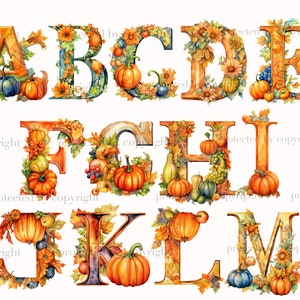 Pumpkin Alphabet Letters Clipart Png, Watercolor Floral Clip Art ...