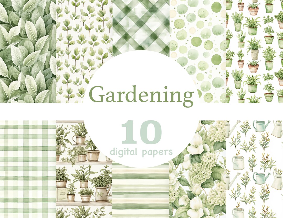 Gardening Digital Paper, Gardening Seamless Pattern, Garden Paper ...