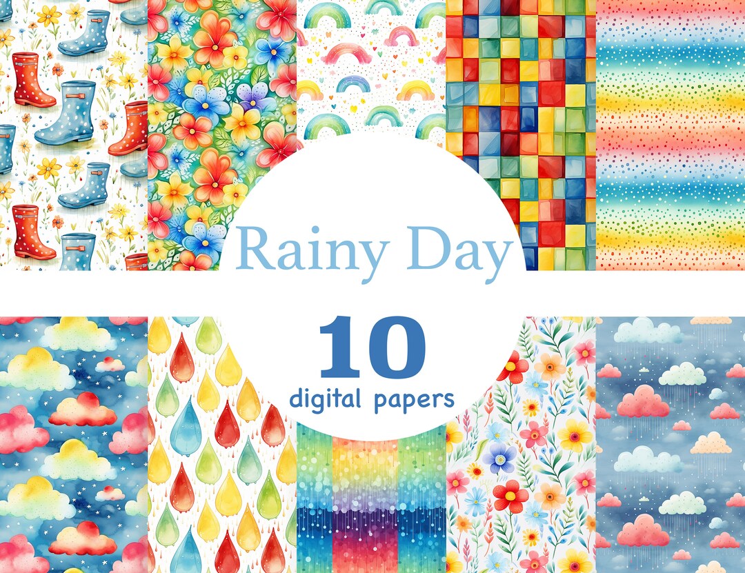 Rainy Day Digital Paper, Rainy Day Seamless Pattern, Spring Seamless ...