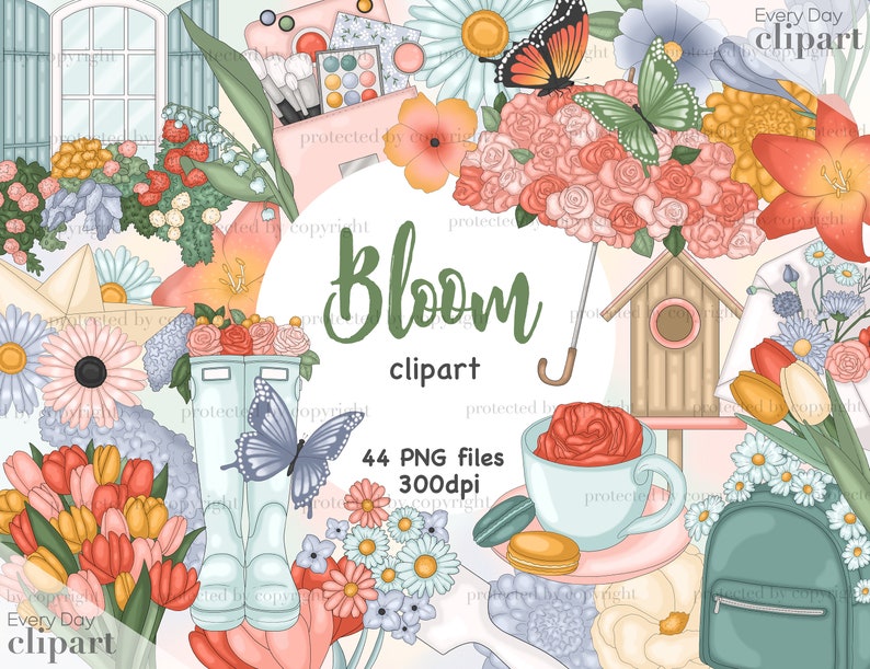 Spring Clipart Bundle Bloom Clipart Wildflower Spring - Etsy