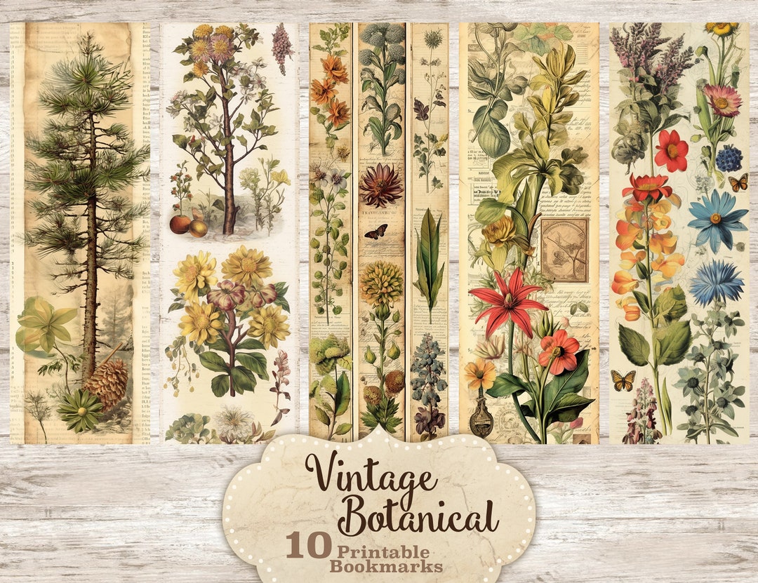 Vintage Botanical Printable Bookmarks, Vintage Botanical Collage Sheet ...