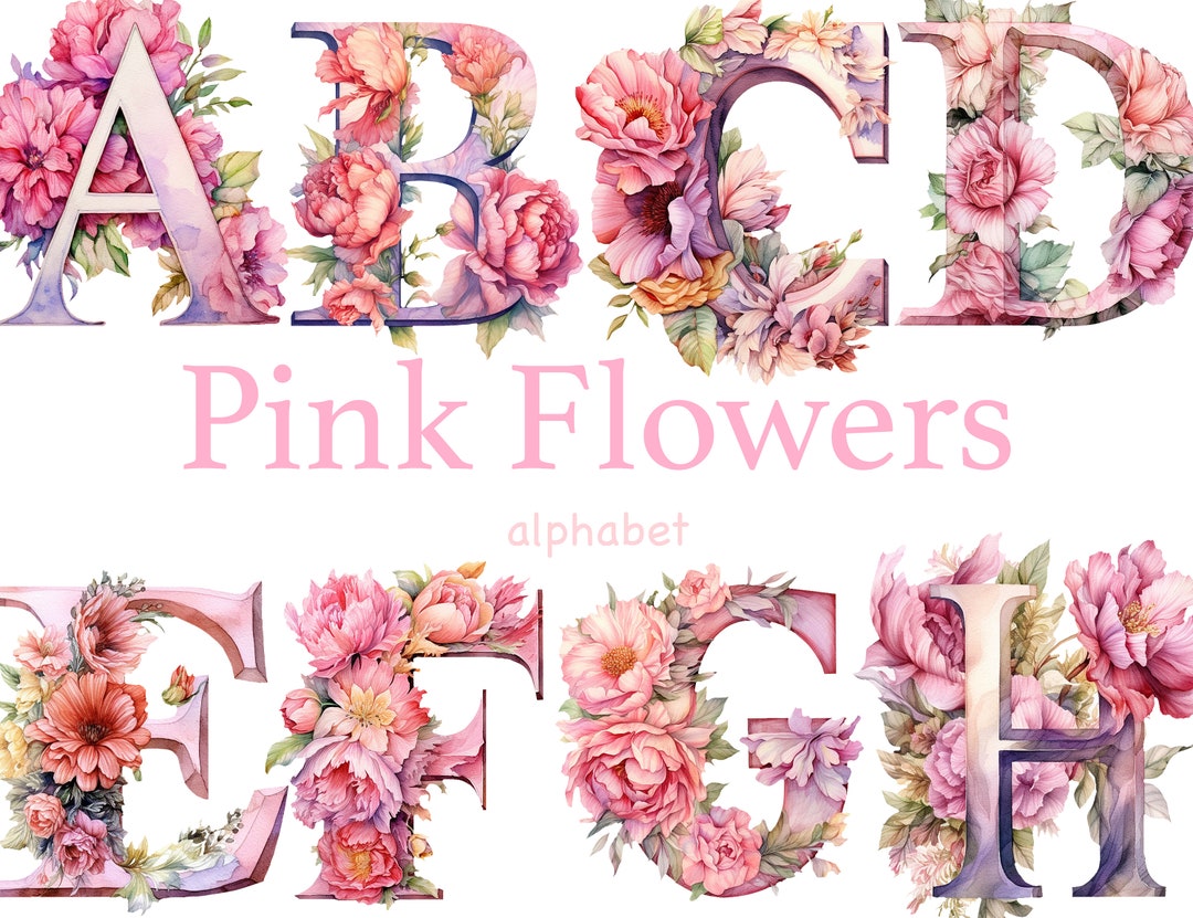 Pink Peonies Alphabet Letters Png, Pink Flowers Alphabet, Pink Letters ...