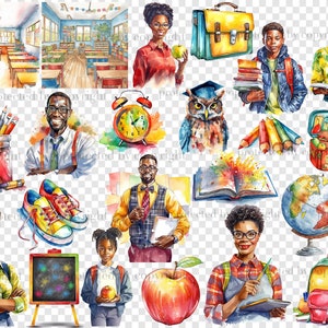 School Clipart Watercolor, Back to School Clipart, Study Black Woman ...