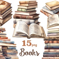 Watercolor Book Clipart, Reading Clipart, Stacks of Books, PNG, Instant ...