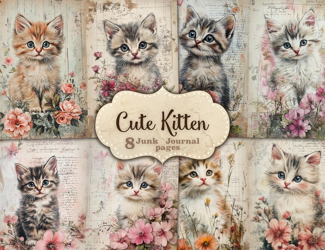 Cute Kitten Junk Journal Pages, Digital Collage Sheet, Baby Cat ...