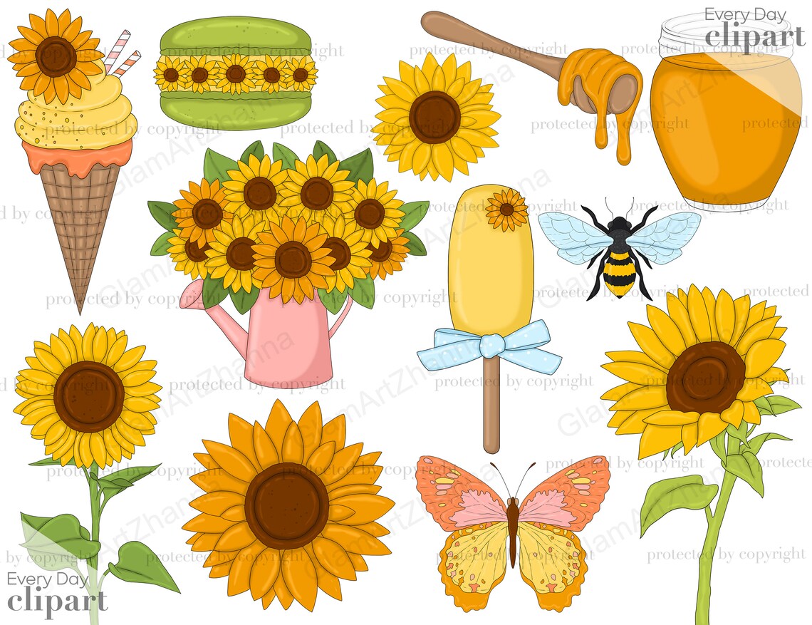 Sunshine Clipart Sunflower Clipart Bundle Summer Clip Art - Etsy