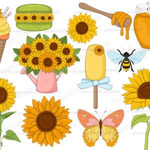 Sunshine Clipart, Sunflower Clipart Bundle, Summer Clip Art, Honey Bee ...