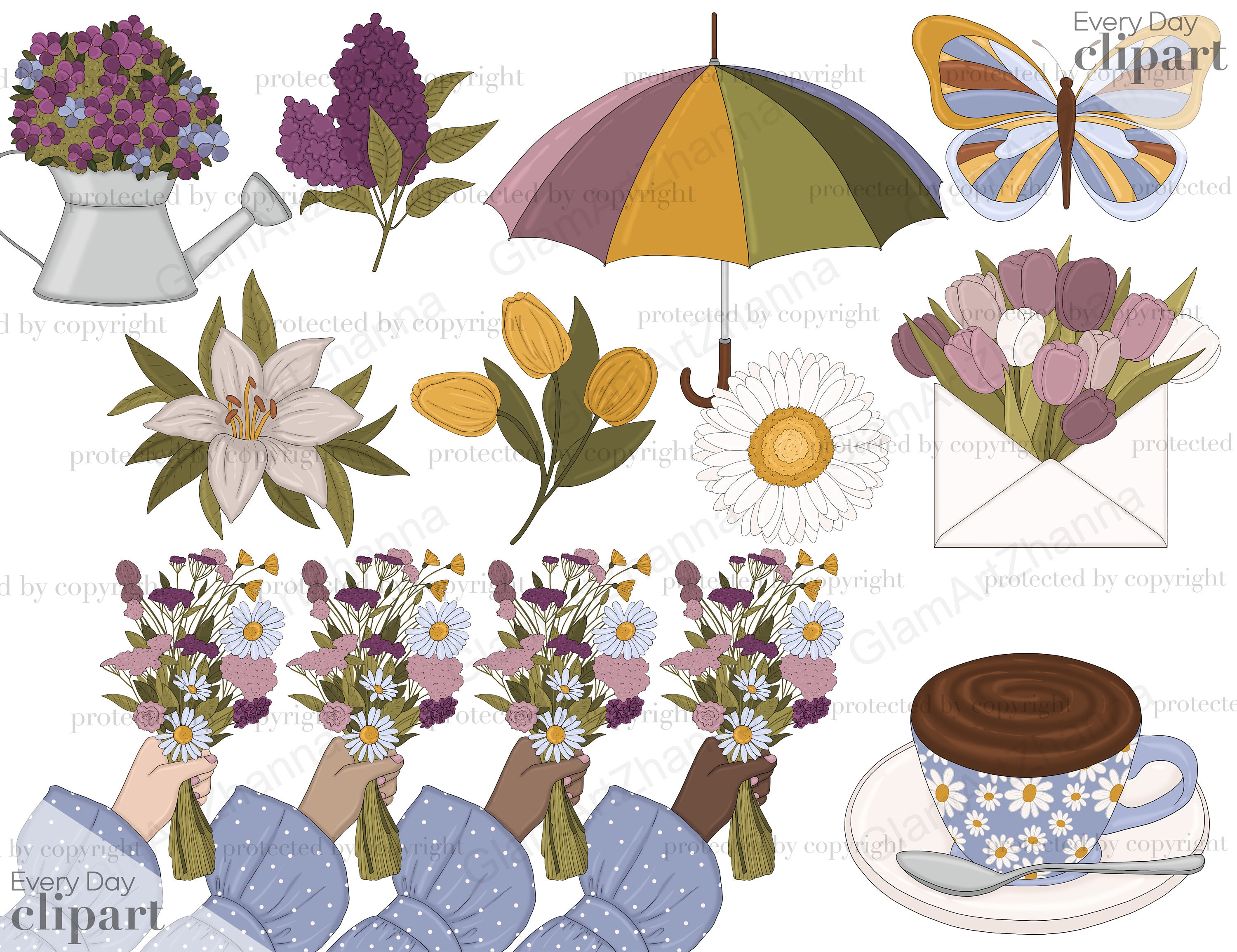 Spring Clipart Bundle Clipart PNG Designs Wildflower Spring - Etsy