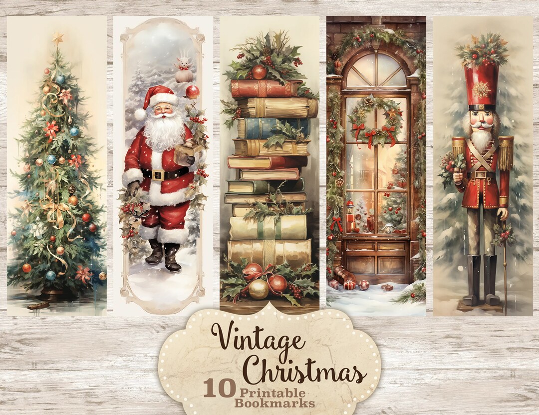 Vintage Christmas Bookmarks: Printable Holiday Designs (JPEG Download ...