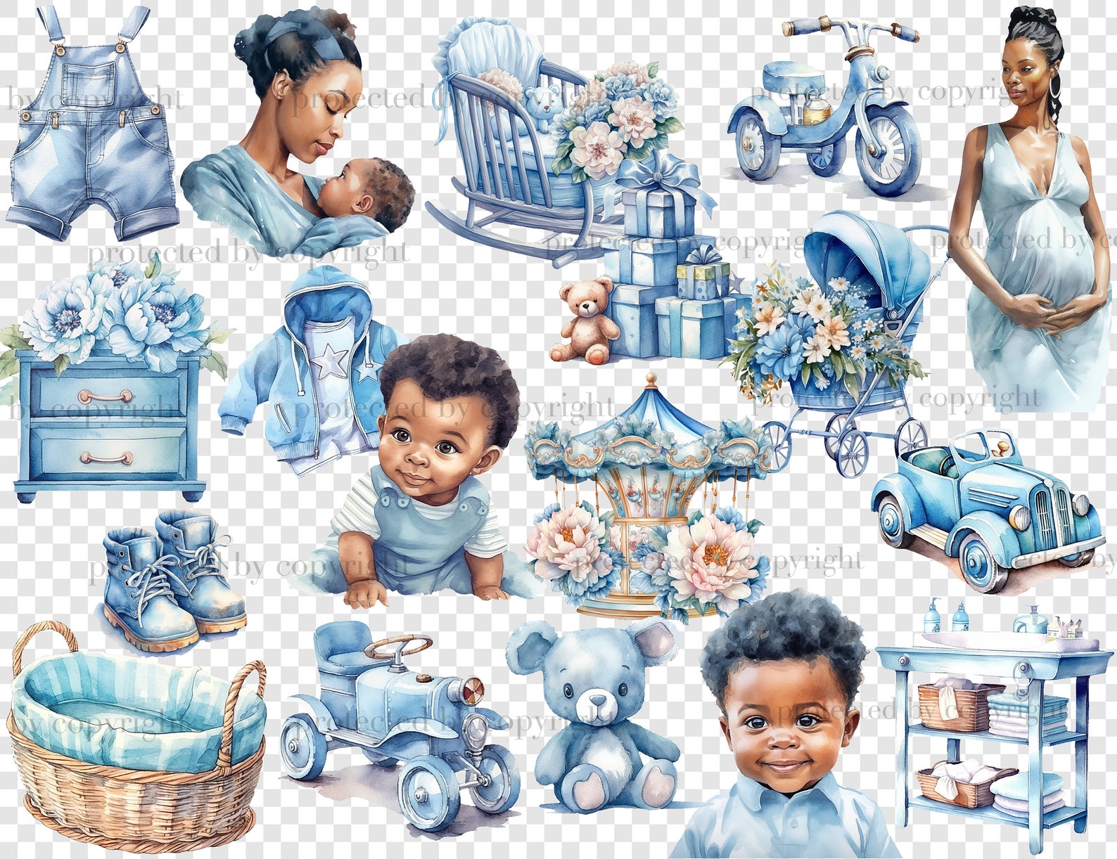Black Baby Boy Clipart: Baby Shower PNG Set (35 Files) - Etsy
