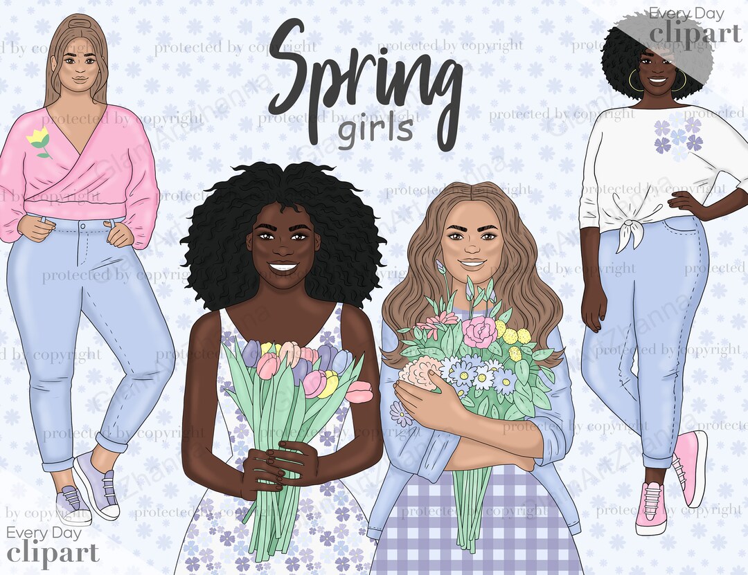 Spring Girl Clipart Bundles Png, Hello Spring Fashion Girl Clip Art ...