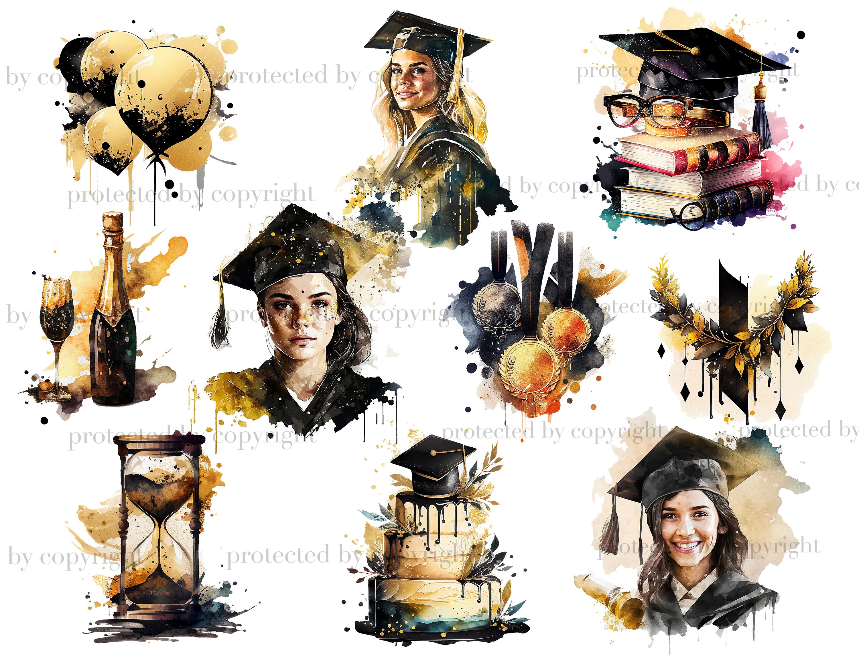 Graduation Clipart Cap and Gown Clipart School Graphics - Etsy