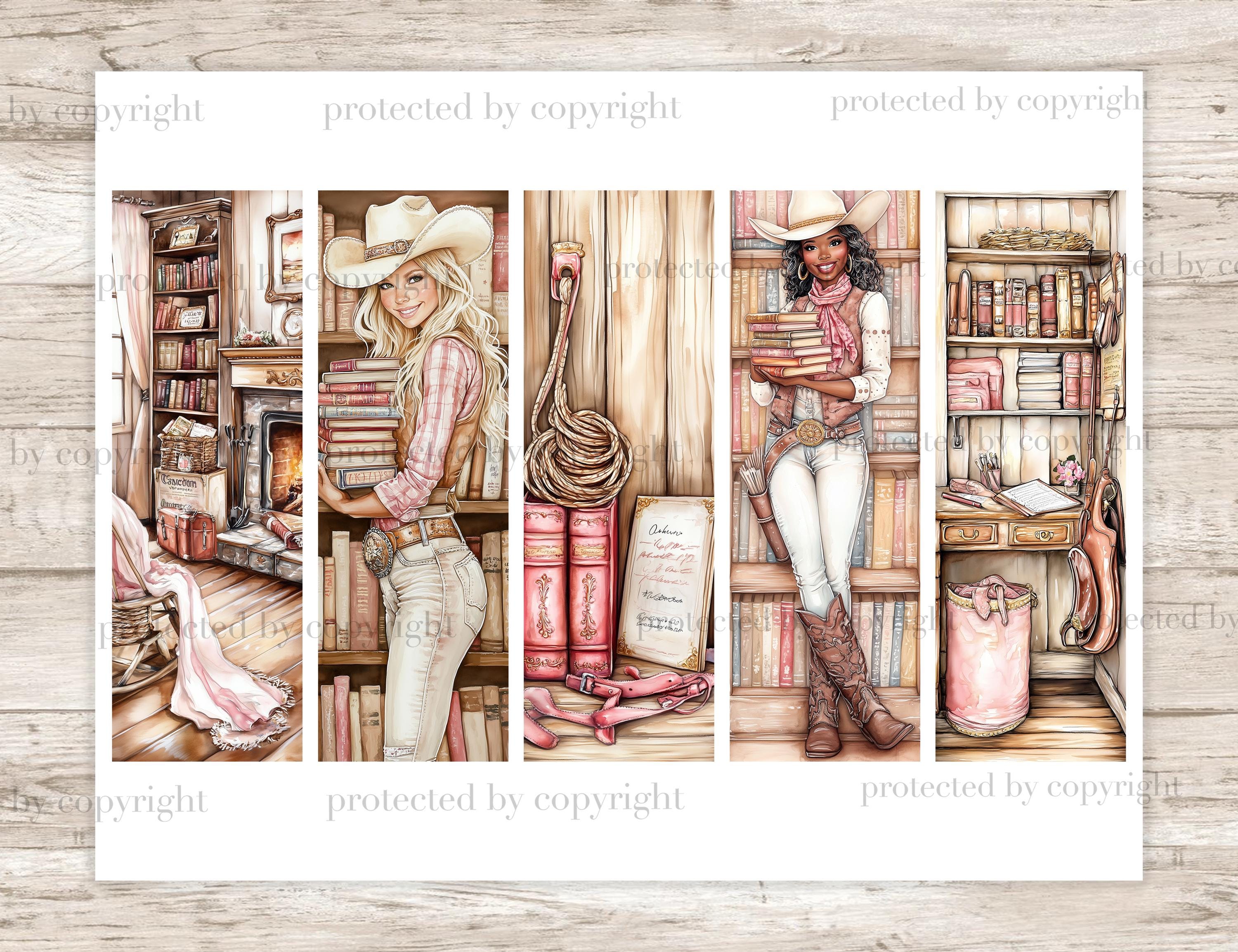 Cowgirl Bookmarks Printable Wild West Fantasy Designs Book Lover Gift ...