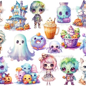 Cute Halloween Clipart, Pastel Halloween Clipart, Little Monsters ...