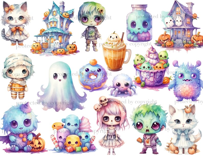 Cute Halloween Clipart Pastel Halloween Clipart Little - Etsy