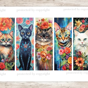 Floral Cats Bookmarks Digital Download, Bookmark Instant Download ...