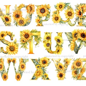 Sunflowers Alphabet, Summer Font Wedding Invitation, Sunflowers Wedding ...
