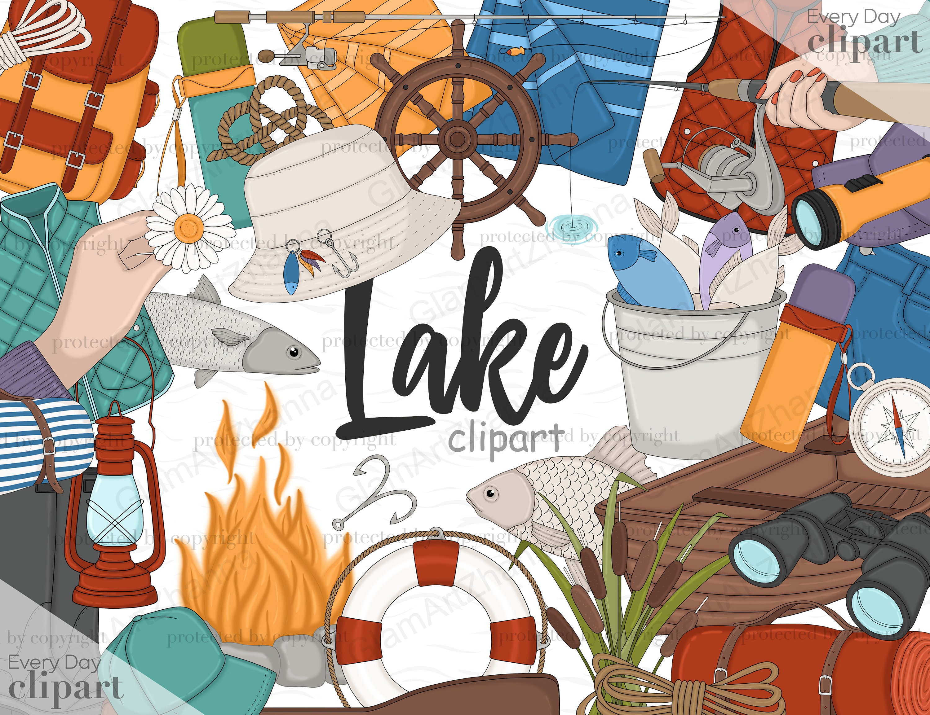 Lake Clipart Fishing Clipart for Planner Stickers Fisherman - Etsy