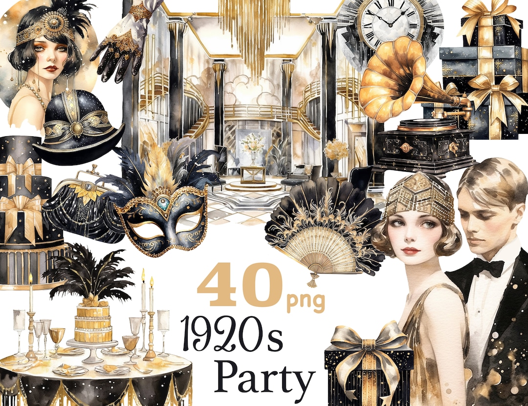 1920s Party Png, Retro Wedding Invitation Clipart, Flapper Girl Clipart ...