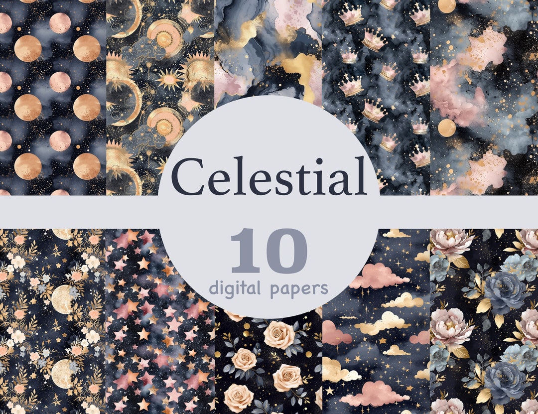 Celestial Star Seamless Digital Paper Pack Jpeg, Celestial Digital ...